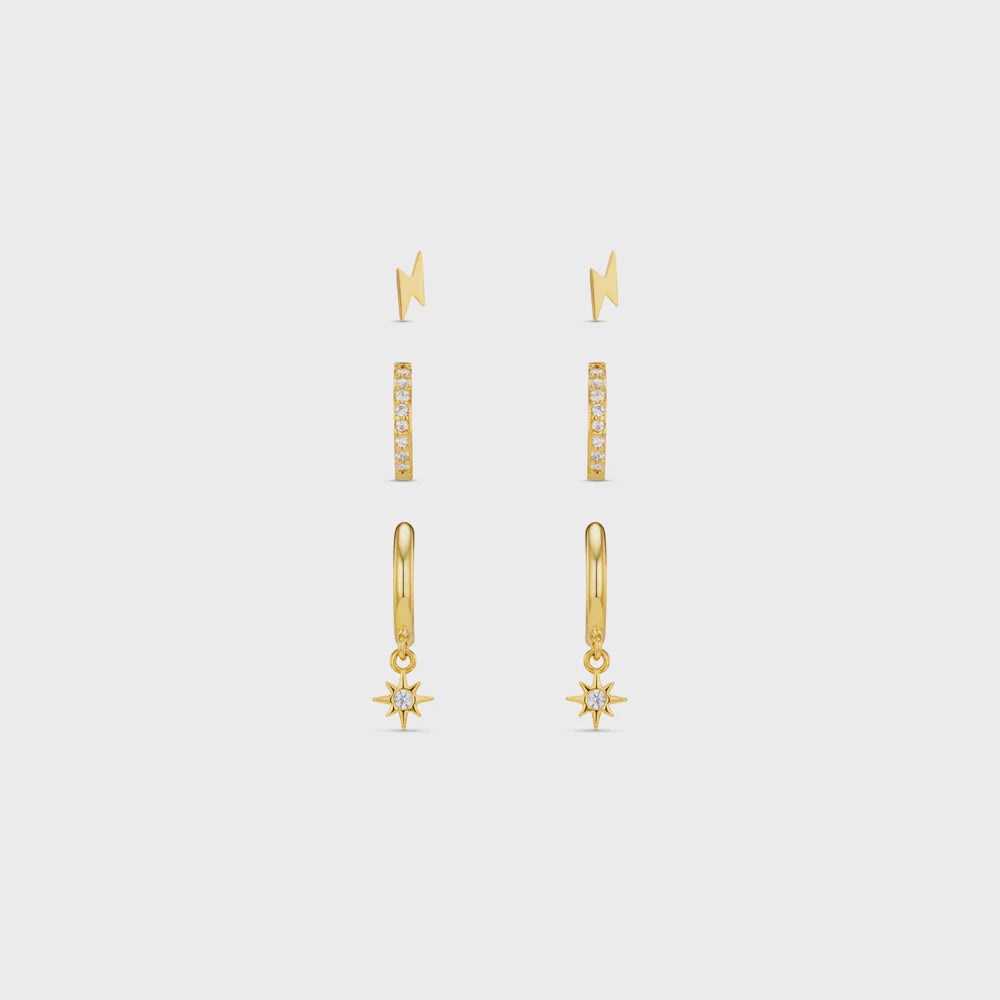 Pavé Lightning & Starburst Micro Hoop Ear Stacking Set – Indian Summer London