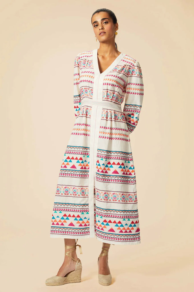 Jamila Jacquard Dress- Ecru/Multi – Indian Summer London